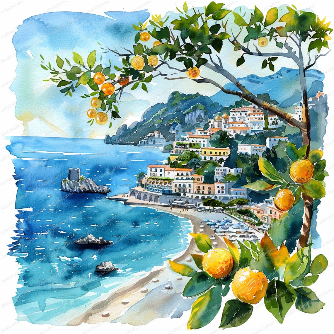 16 Italian Coast Clipart Amalfi Citrus Coast Printable Watercolor ...