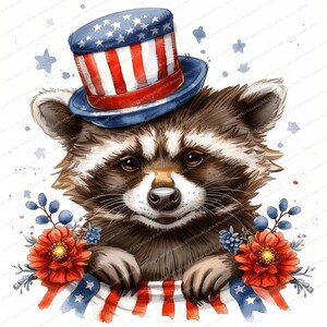 12 Watercolor Patriotic Raccoon Collection U.S. Raccoon Printable ...