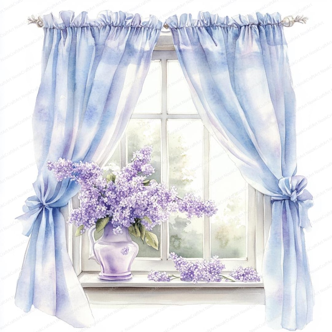 18 Shabby Chic Floral Curtains Clipart | Vintage Watercolor Window ...