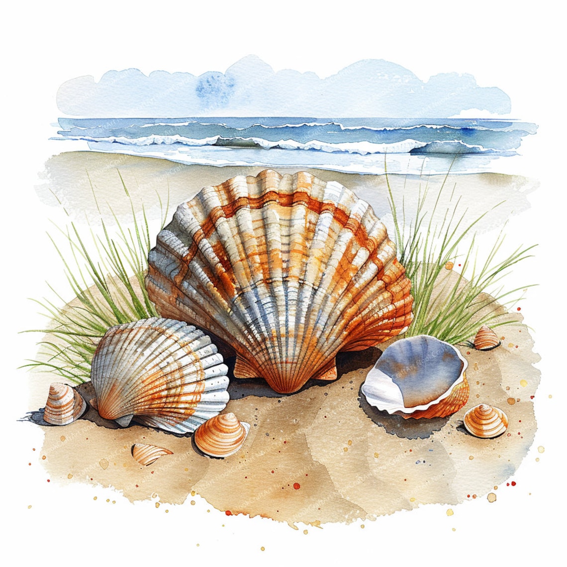 15 Sea Shells Clipart Seashell Clipart Printable Watercolor Clipart ...