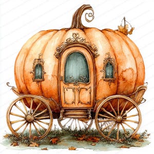 20 Pumpkin Carriage Clipart | Whimsical Fairy Tale Illustration ...