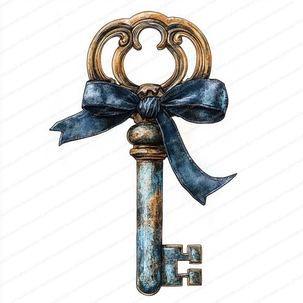 22 Vintage Key Clipart With Satin Ribbon | Elegant Chateau Key ...