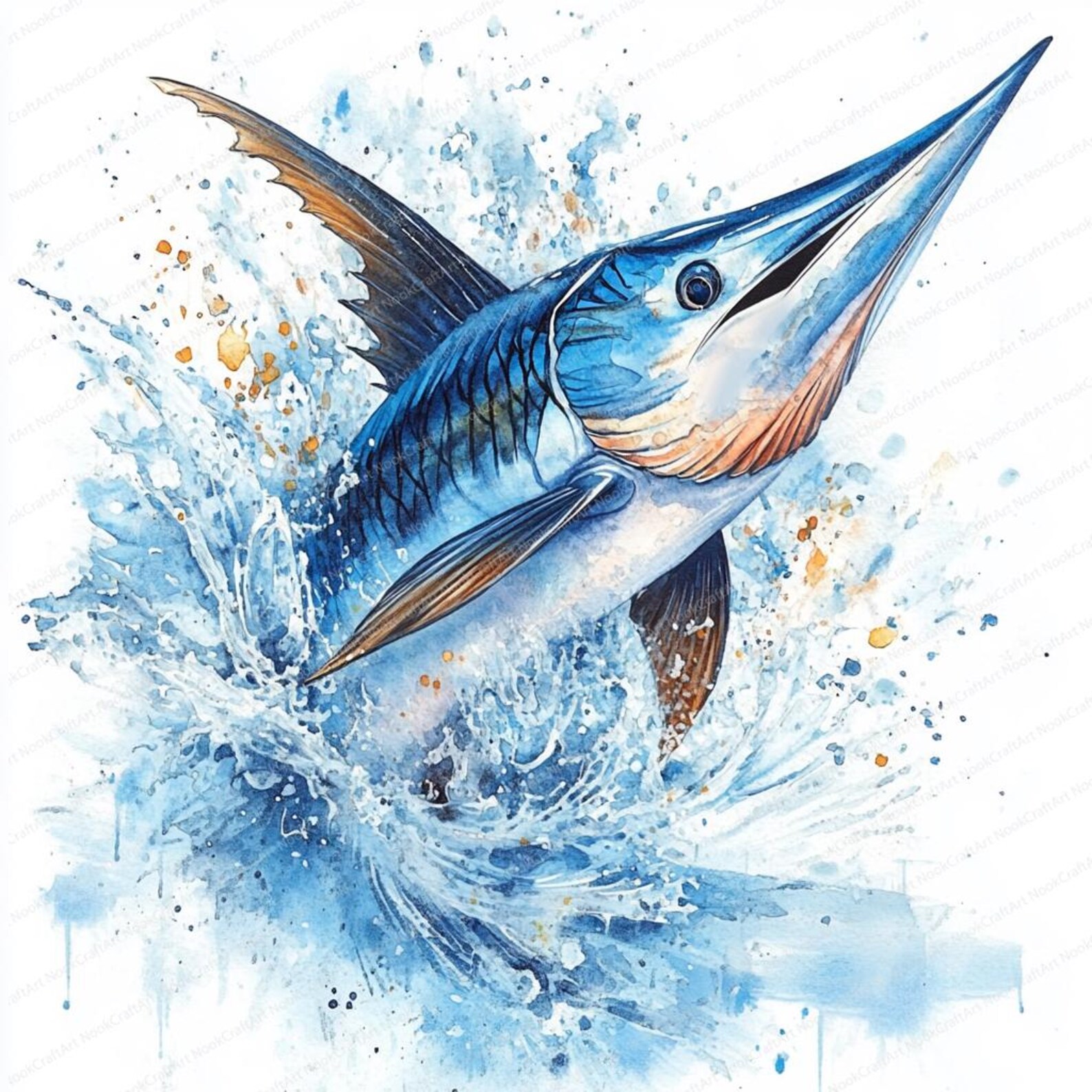 18 Watercolor Swordfish Clipart | Ocean Fish Illustration | Printable ...