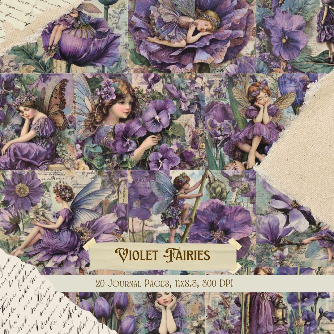 Violet Fairies Junk Journal Kit | Vintage Fairy Collage Sheets | Purple ...