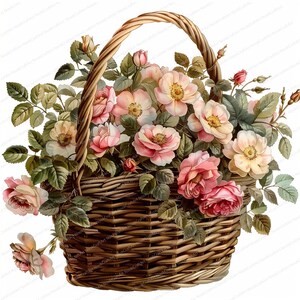 12 Roses in a Baske Clipart | Flowers in the Basket | Printable ...
