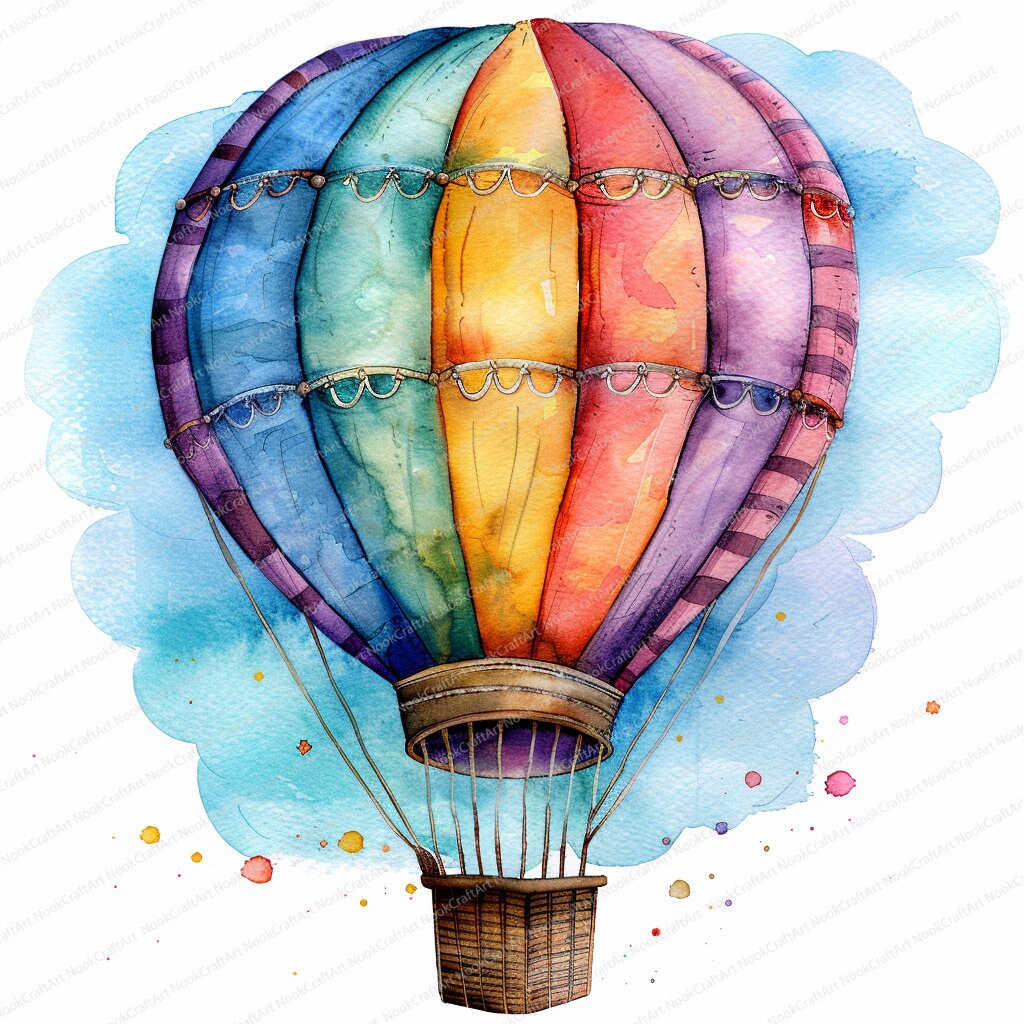 12 Watercolor Hot Air Balloon Clipart Printable Watercolor Clipart High ...