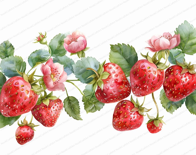 11 Strawberries Garland Clipart Bundle, Strawberry Illustrations ...