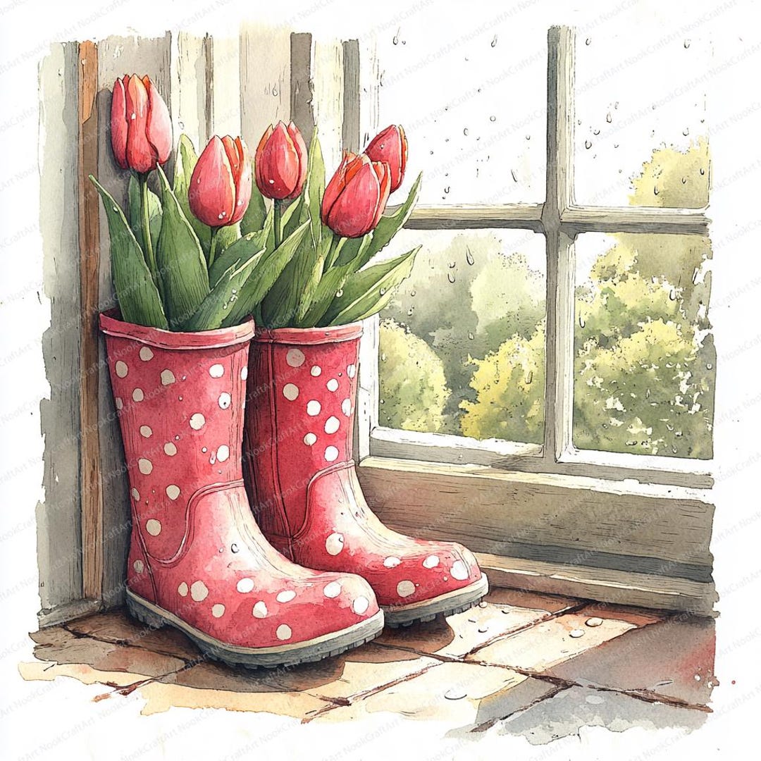 24 Spring Polka Dot Boots Clipart | Tulip Bouquet Inside Illustration ...