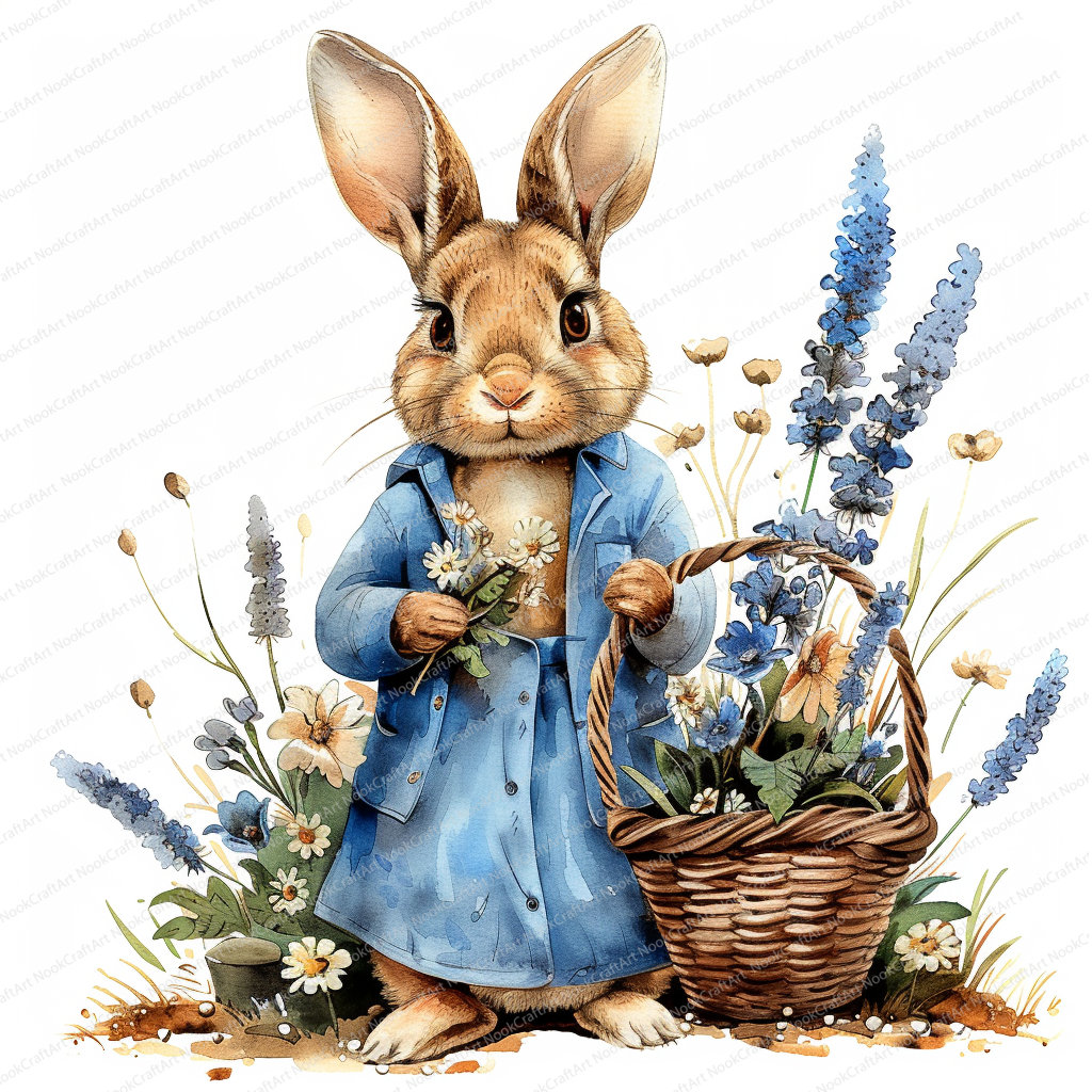 14 Spring Bunny Clipart Cute Bunny With Flowers Printable Watercolor ...