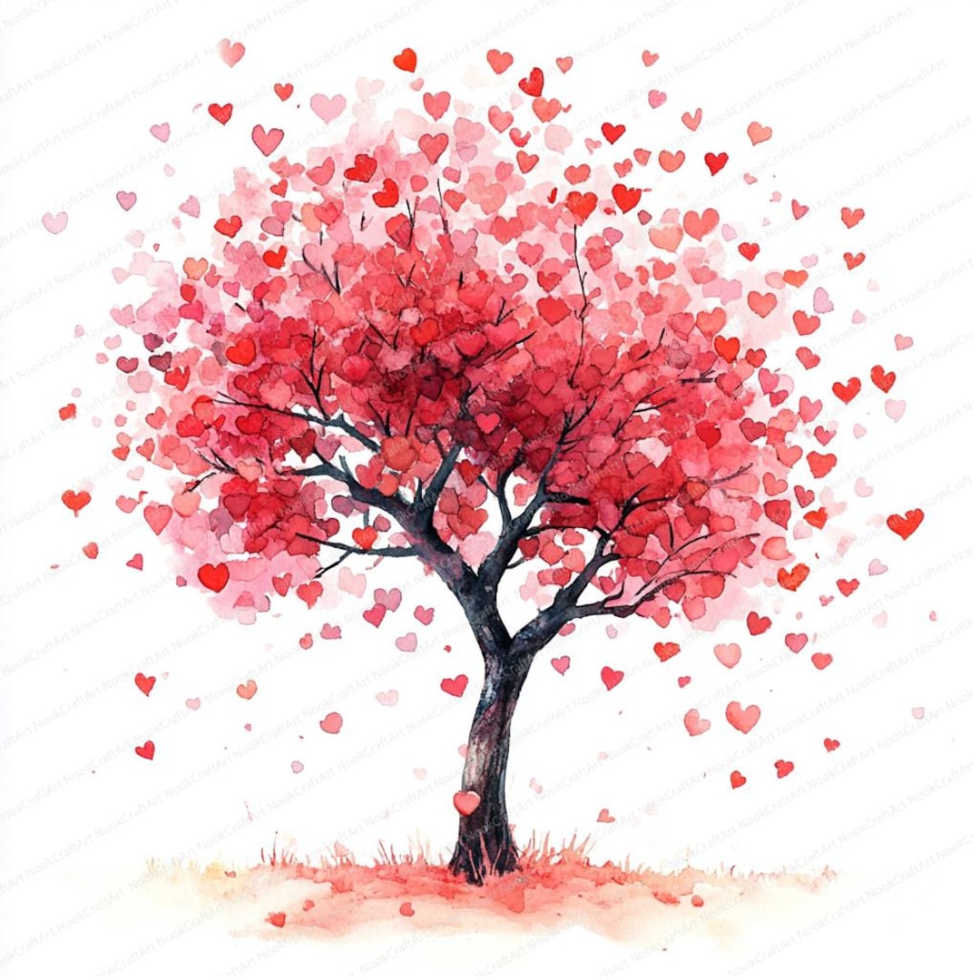 14 Heart Shape Leaves Love Tree Clipart | Romantic Nature Art Design ...
