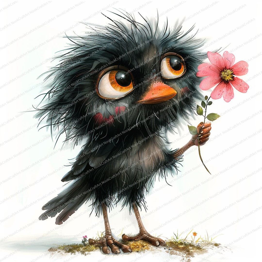 12 Funny Bird Clipart | Cute Birds With Flowers | Printable Watercolor ...