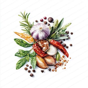 16 Watercolor Herbs and Spices Clipart | Kitchen Clipart | Printable ...