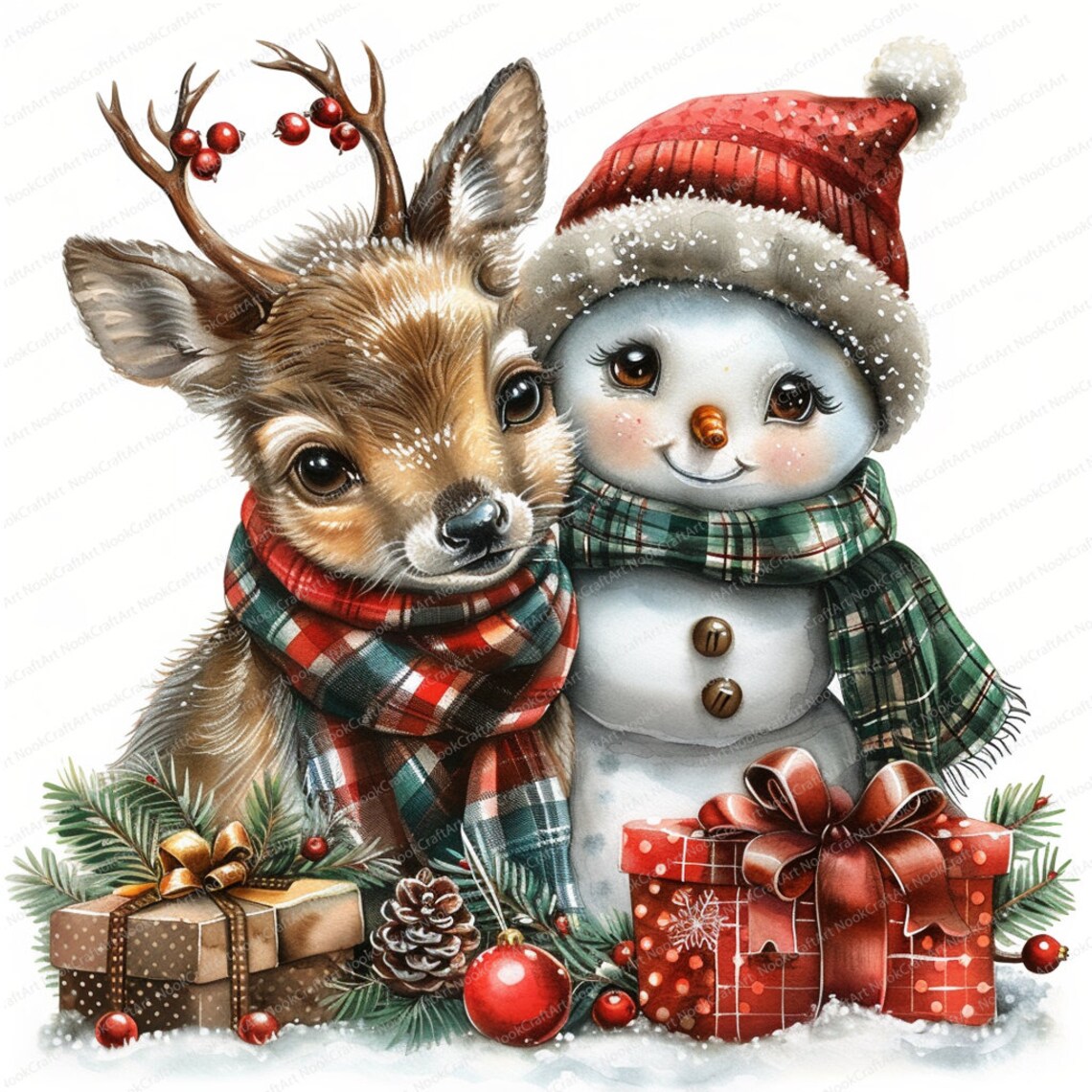 12 Cute Snowmen With Reindeer Clipart Christmas Clipart Printable ...