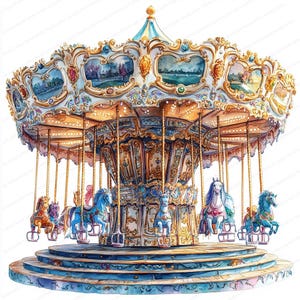 18 Carousel Horse Clipart | Whimsical Fairground Illustrations| Printable Watercolor Clipart ...