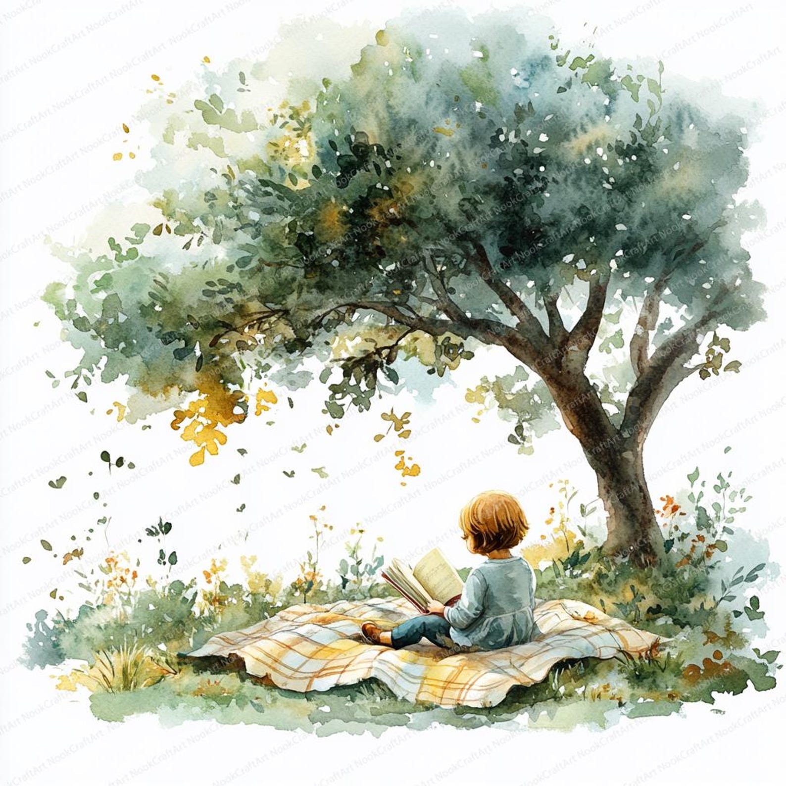20 Child Reading Book Clipart | Cozy Outdoor Illustration | Printable ...