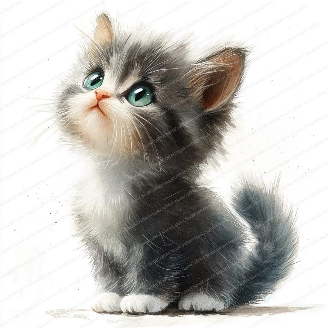 20 Fluffy Tail Cat Clipart | Cute Kitty Digital Illustration ...