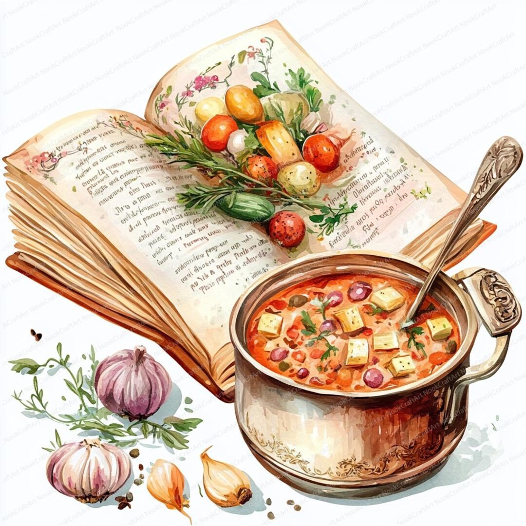 16 Grandma's Soup Cookbook Clipart | Printable Watercolor Clipart ...