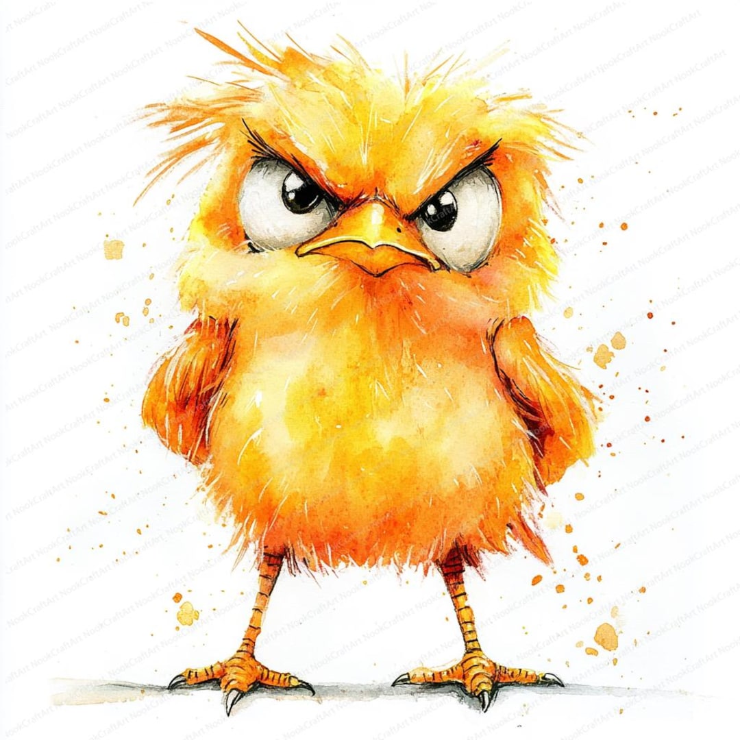 16 Grumpy Birds Clipart | Cute Fluffy Gold Birds | Printable Watercolor ...