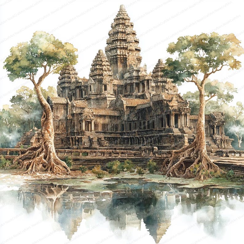 24 Angkor Wat Illustration Clipart | Cambodia Temple Art Collection ...