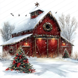 14 Christmas Farm Barn Clipart | Watercolor Christmas Farmhouse ...