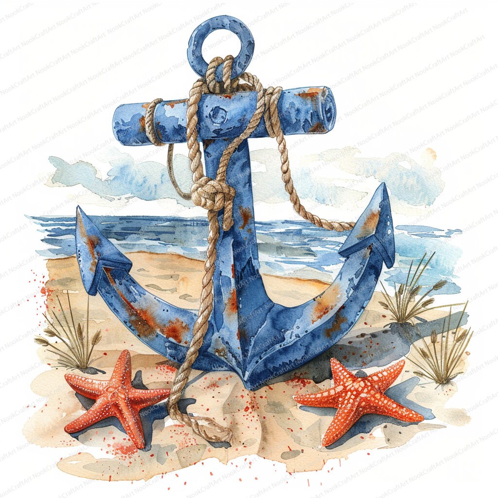 12 Anchor Clipart Maritime Anchor Clipart Set Printable Watercolor ...