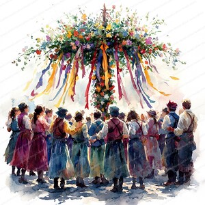 18 Maypole Ribbon Flower Clipart | Vibrant Spring Festival Graphics ...