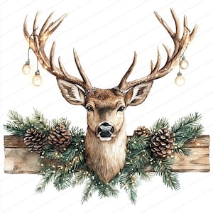 23 Deer Antlers Clipart With Garland Lights | Festive Christmas Decor ...