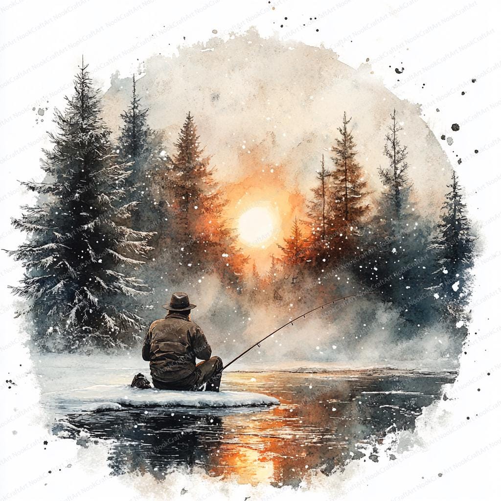 22 Frozen Lake Fishing Clipart | Winter Ice Fishing Scene | Printable ...
