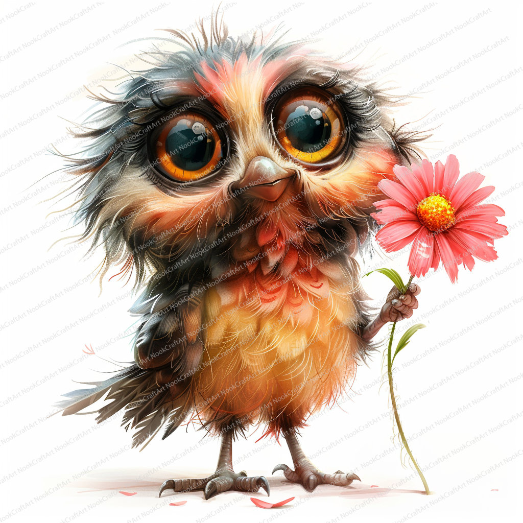 12 Funny Bird Clipart Cute Birds With Flowers Printable Watercolor ...