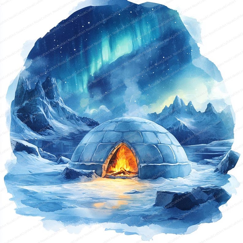 24 Igloo With Burning Fireplace Clipart | Cozy Winter Wonderland ...