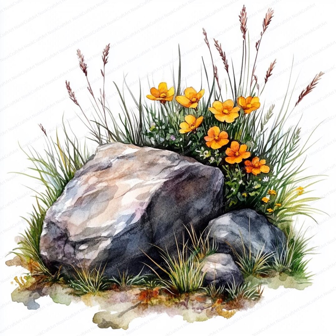 14 Wildflowers and Stones Clipart | Blooming Floral Clipart | Printable ...