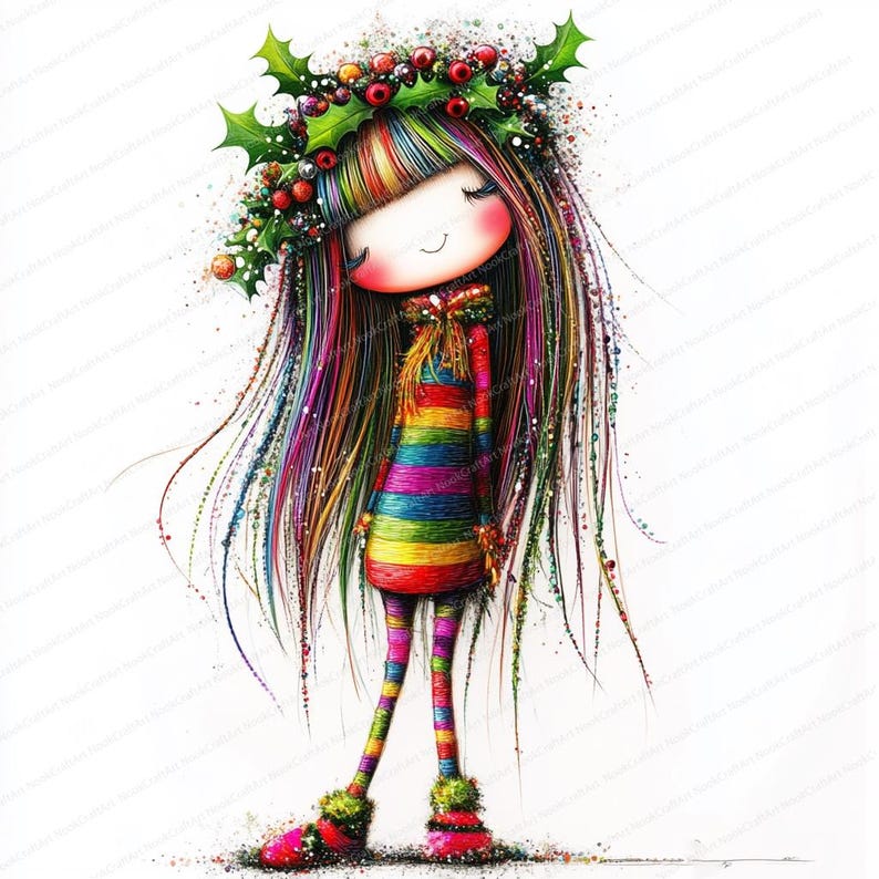 Whimsical Holly Girl Artwork | 14 High Quality Jpgs | Printable ...