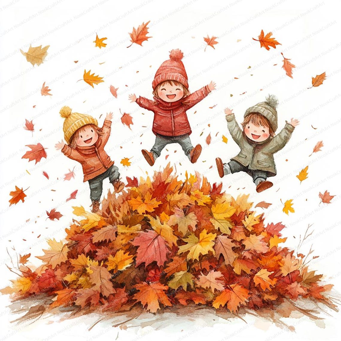 20 Colorful Fall Leaves Clipart | Kids Jumping Autumn Fun | Printable ...