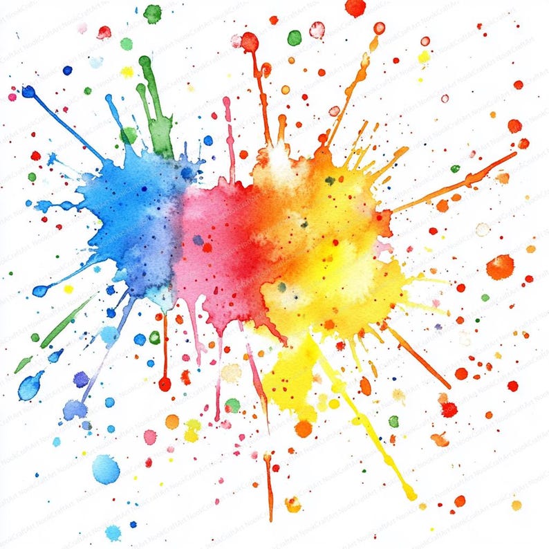 20 Color Splash Clipart | Vibrant Paint Splashes | Printable Watercolor ...