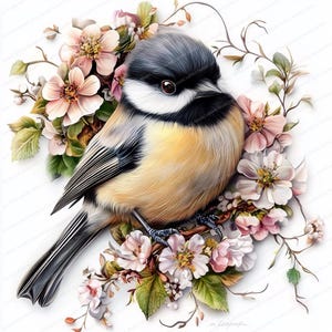 14 Floral Spring Chickadee Clipart | Watercolor Birds | High Quality ...