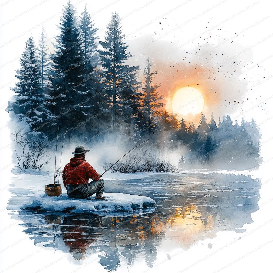 22 Frozen Lake Fishing Clipart | Winter Ice Fishing Scene | Printable ...