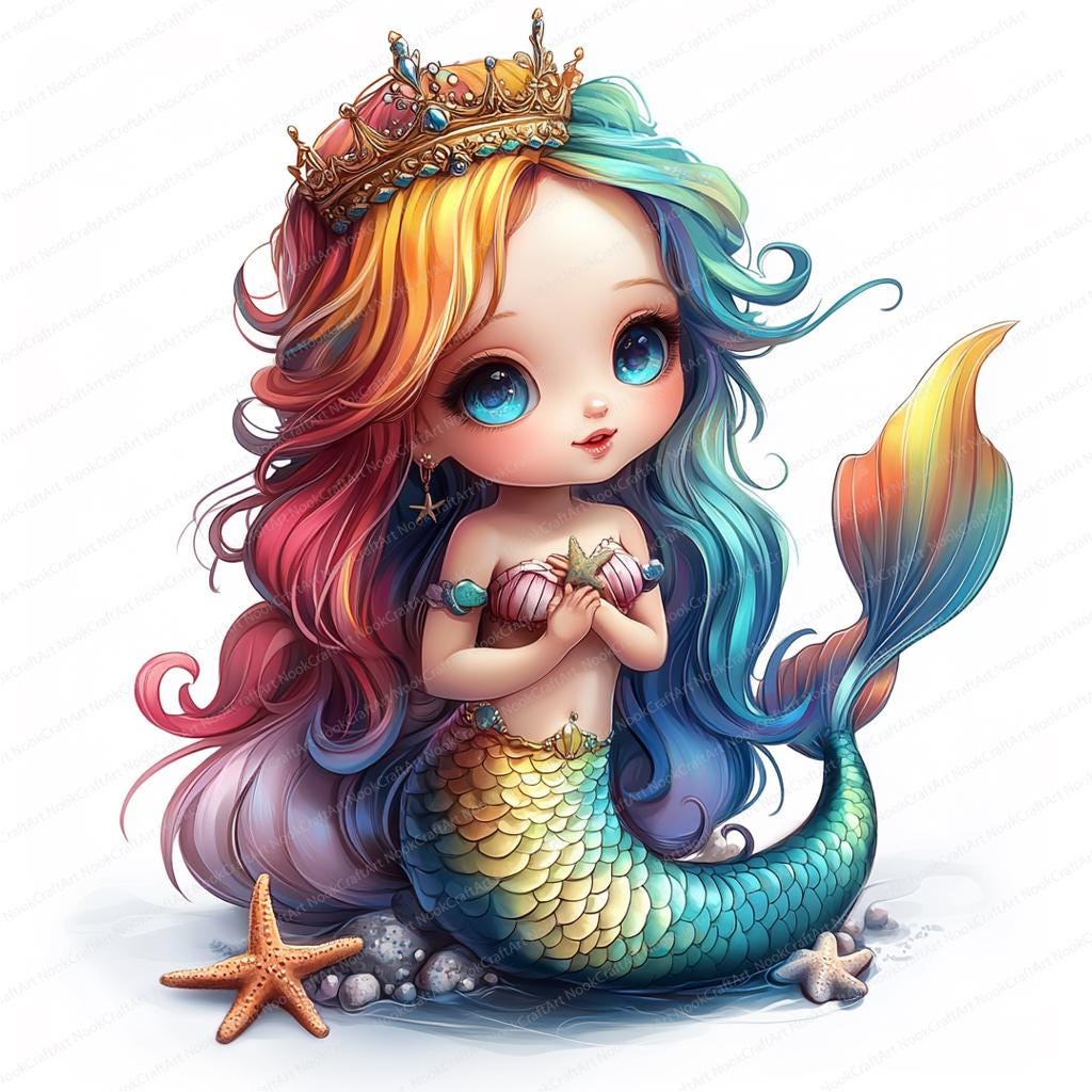 14 Cute Mermaid Clipart | Printable Watercolor Clipart | High Quality ...