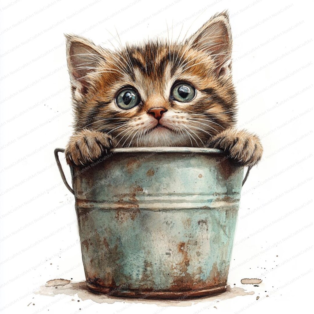 18 Cat in a Bucket Clipart | Adorable Kitty Illustration Design ...