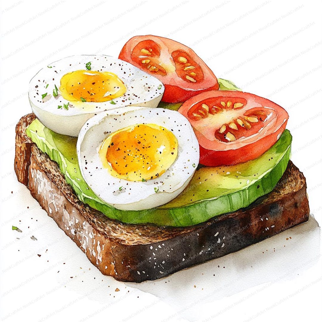 20 Avocado Toast Clipart | Eggs and Tomatoes Illustrations | Printable ...