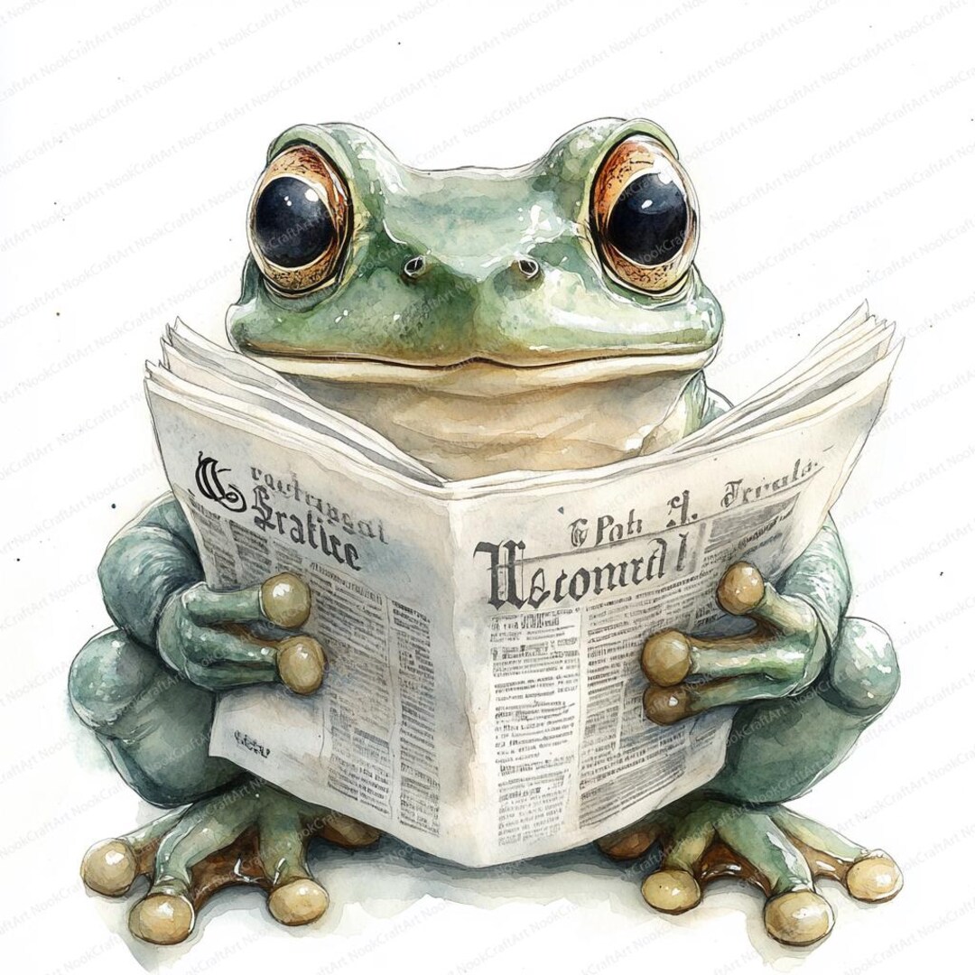 18 Frog Reading Newspaper Clipart | Quirky Amphibian Illustration ...