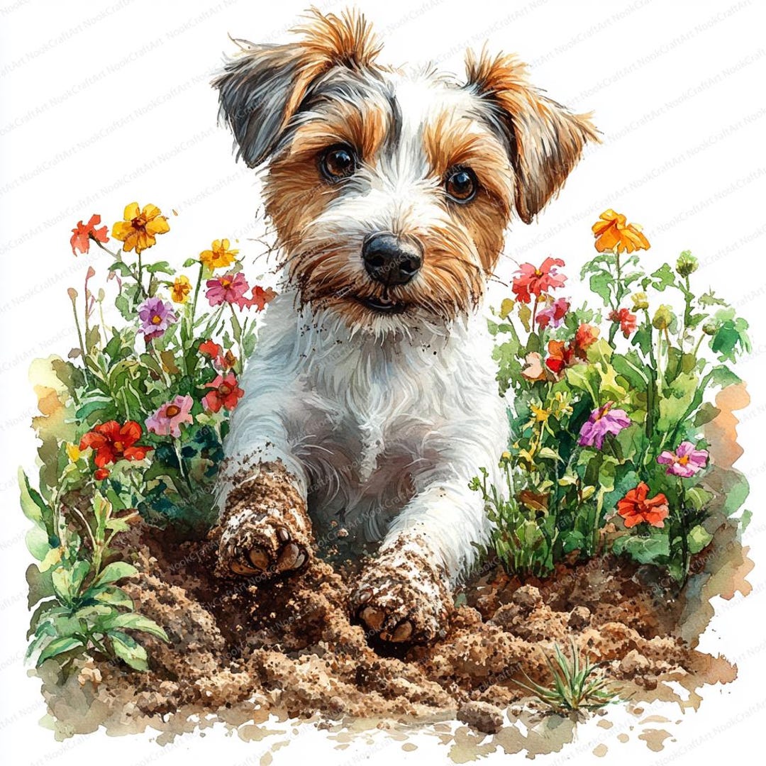 22 Jack Russell Digging Clipart | Adorable Dog Garden Illustration ...