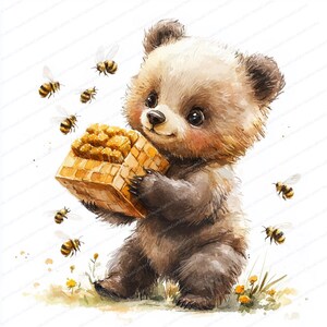 19 Cute Bear With Beehive Clipart | Adorable Honey Bee Illustration ...
