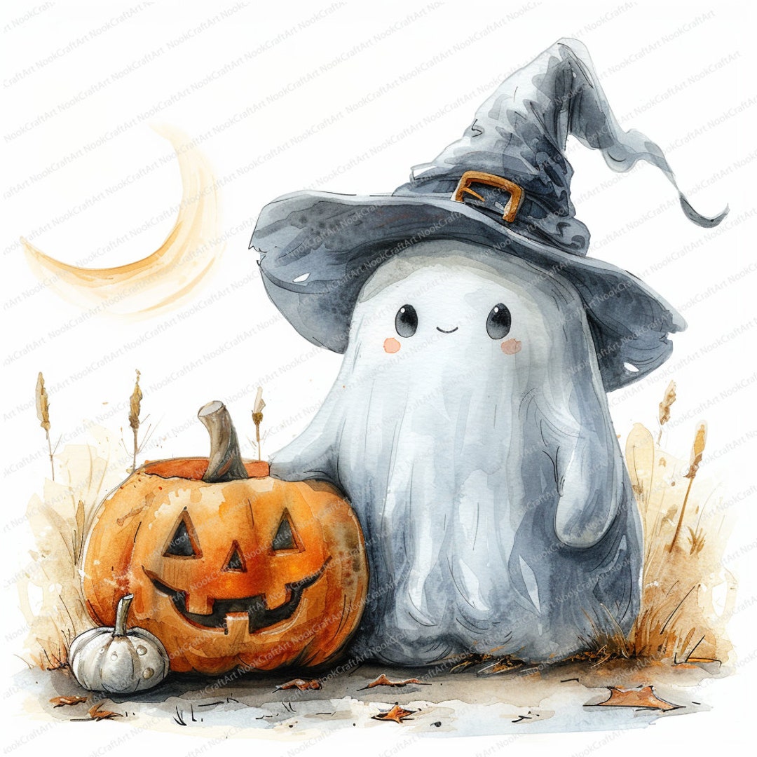 12 Cute Ghost Clipart | Halloween Clipart Set Ghost | Printable ...