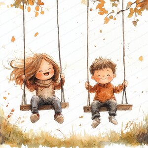 20 Kids Swinging Clipart | Children at Park Illustration | Printable ...
