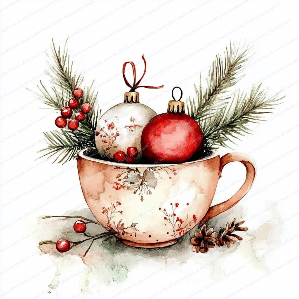 18 Festive Christmas Tea Cups Clipart | Cozy Holiday Tea Cups ...