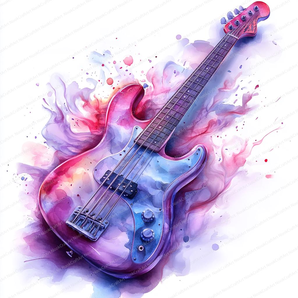 21 Watercolor Bass Guitar Clipart | Purple-pink Artistic Vibes ...