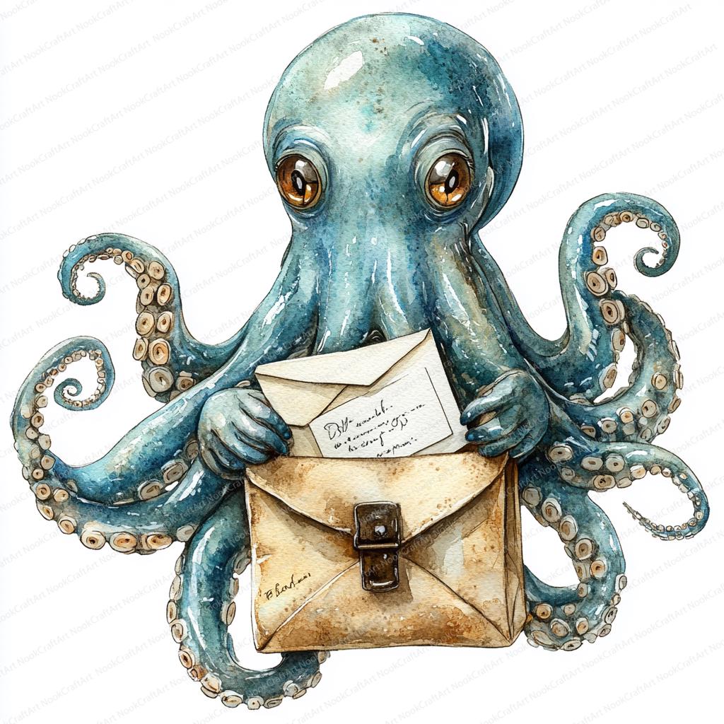 18 Octopus Mailman Clipart | Whimsical Ocean Delivery Art | Printable ...