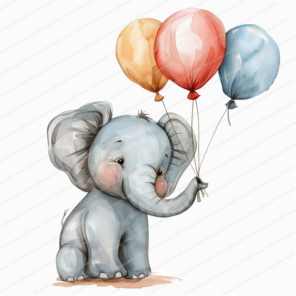 8 Cute Elephant Clipart Baby Elephant With Festive Balloons High ...