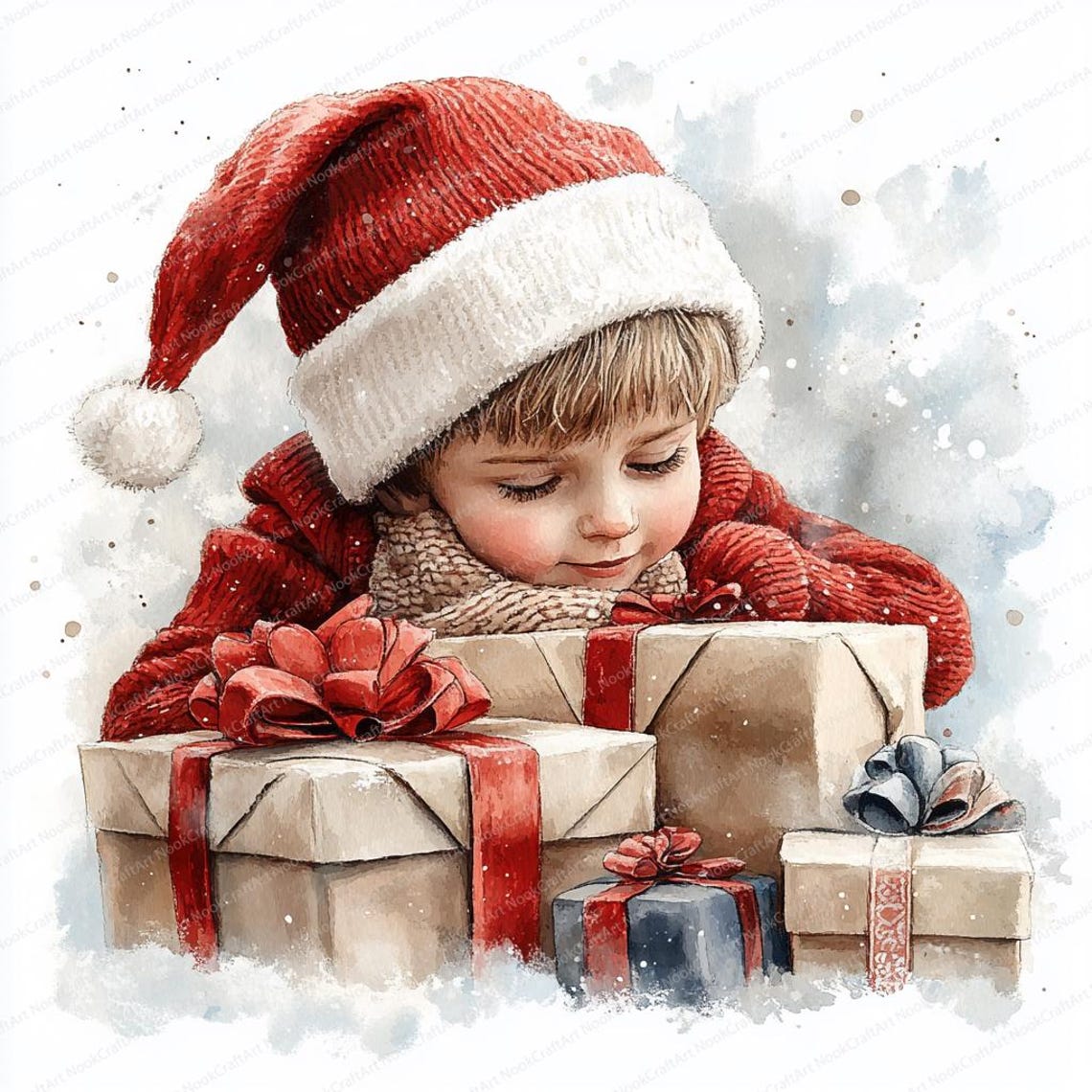 18 Santa Hat Boy Clipart | Christmas Gift Bag Illustration | Printable ...