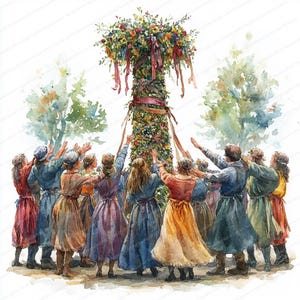 18 Maypole Ribbon Flower Clipart | Vibrant Spring Festival Graphics ...